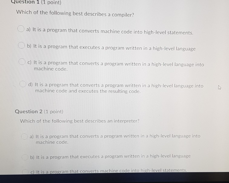 Solved Question 1 (1 point) Which of the following best | Chegg.com