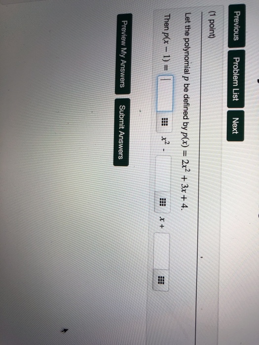 Solved Previous Problem ListNext (1 point) Let the | Chegg.com