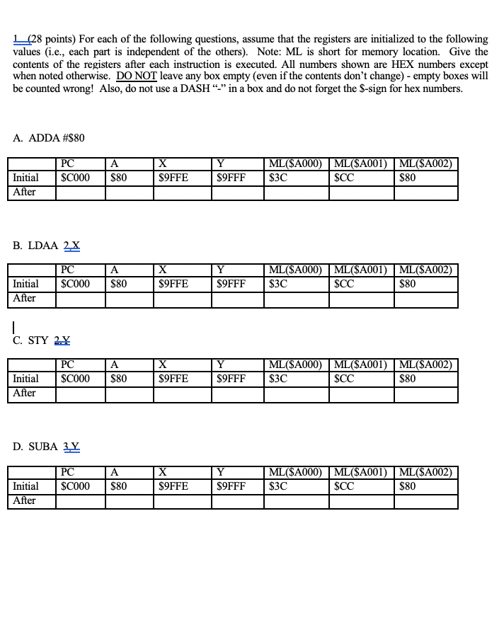 L(28 points) For each of the following questions, | Chegg.com
