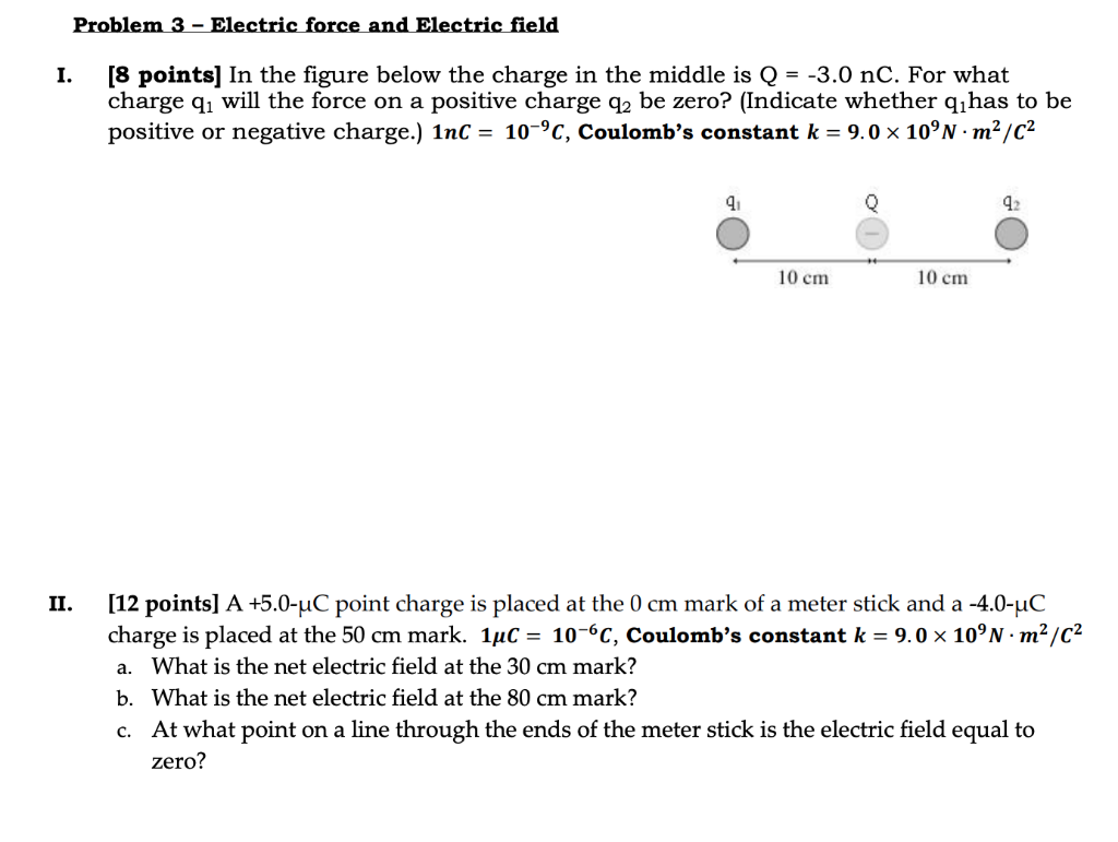 Solved Problem 3 - Electric force and Electric field I. [8 | Chegg.com