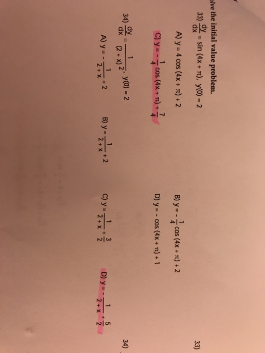 Solved lve the initial value problem. 39嵌= sin (4x + π), | Chegg.com