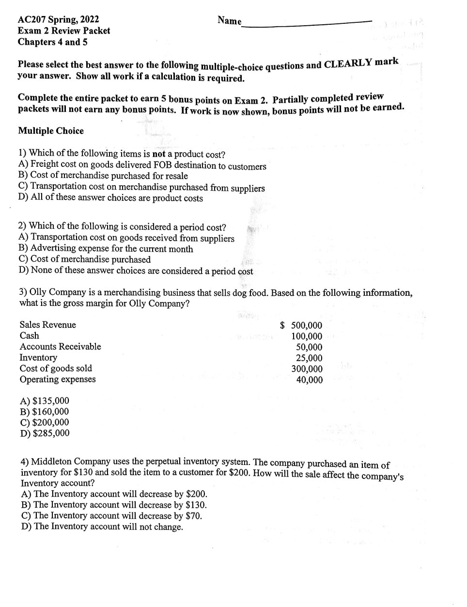 Solved Complete the entire packet to earn 5 bonus points on | Chegg.com