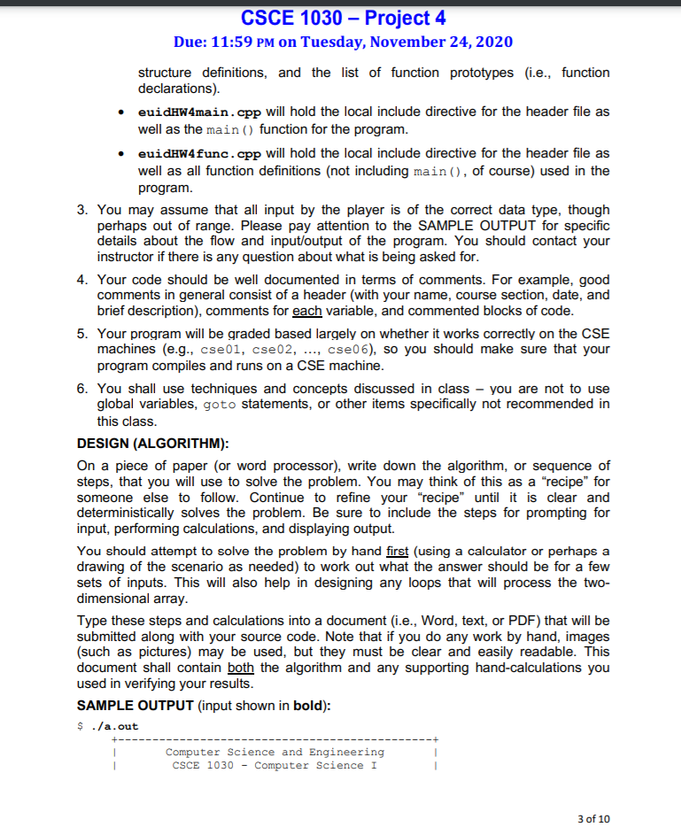 CSCE 1030 - Project 4 Due: 11:59 PM on Tuesday, | Chegg.com