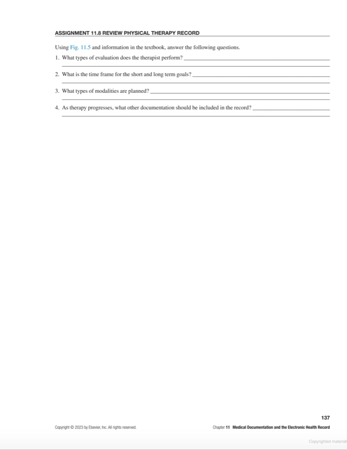Solved ASSIGNMENT 11.8 REVIEW PHYSICAL THERAPY RECORD Using | Chegg.com