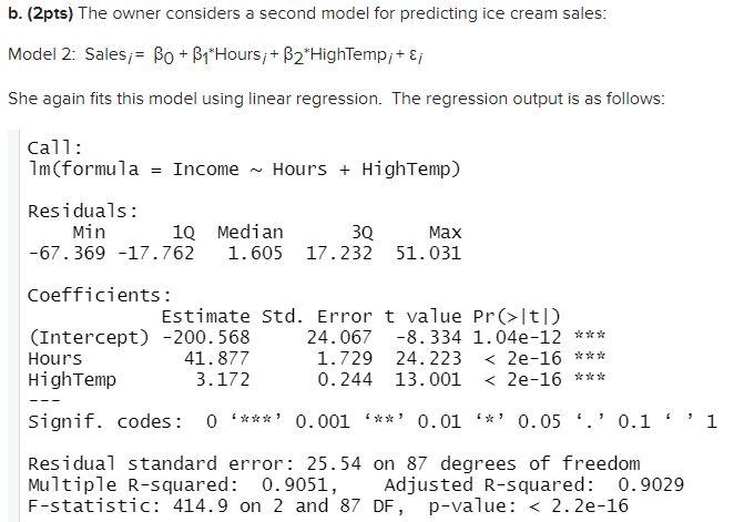 Solved Ice Cream Sales Model An owner of an ice cream stand | Chegg.com