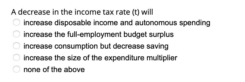 Solved A decrease in the income tax rate (t) will increase | Chegg.com