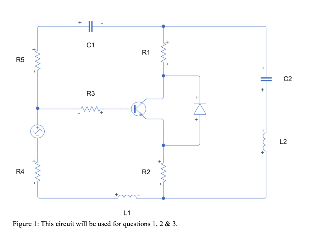 Solved + | C1 R1 R5 FW- twwe C2 | + + R3 -WE + L2 mm R4 R2 | Chegg.com