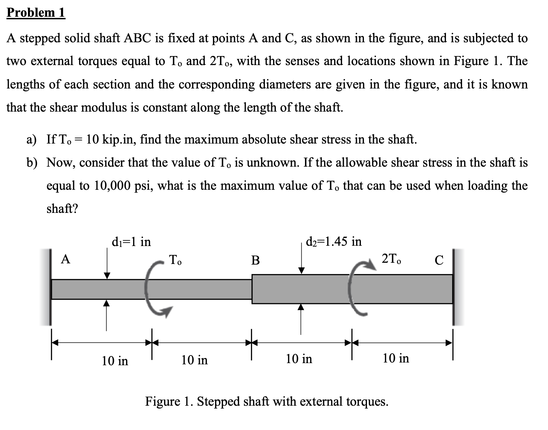 Solved A stepped solid shaft ABC is fixed at points A and C, | Chegg.com
