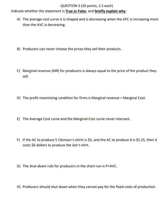 Solved QUESTION 3 ( 30 points, 2.5 each) Indicate whether | Chegg.com