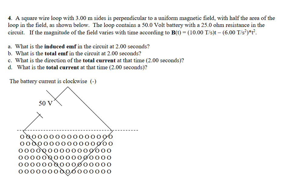 Solved 4. A square wire loop with 3.00 m sides is | Chegg.com