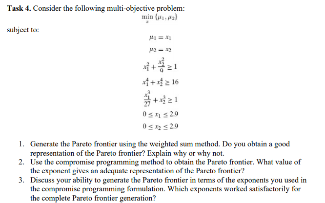 Task 4 Consider The Following Multi Objective