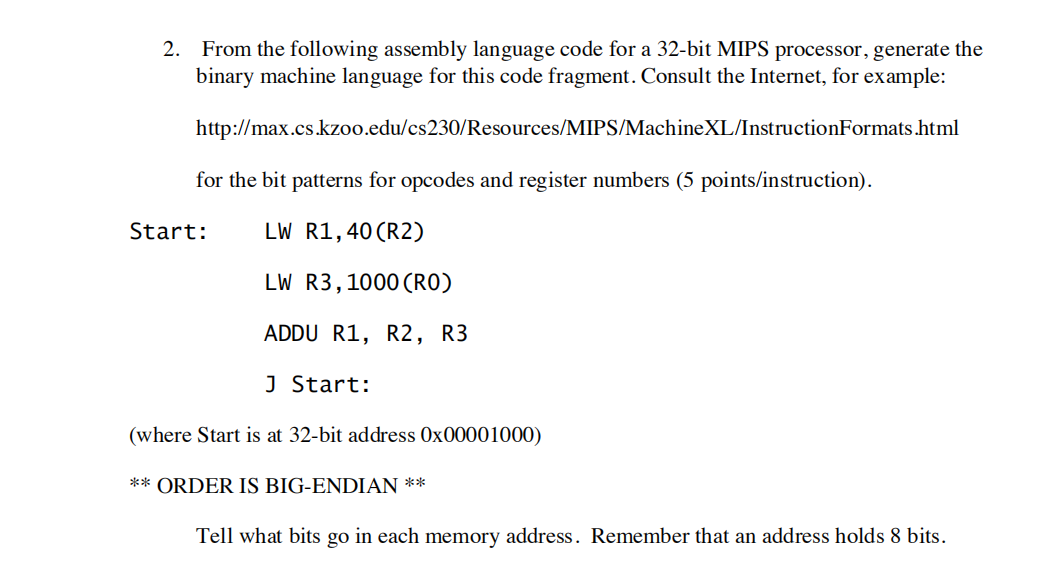 Solved 2. From the following assembly language code for a | Chegg.com