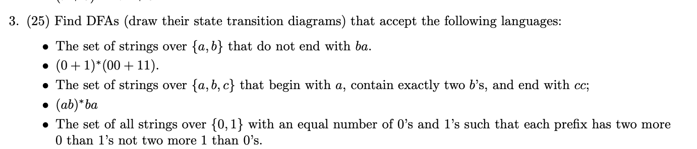 Solved 3. (25) Find DFAs (draw their state transition | Chegg.com