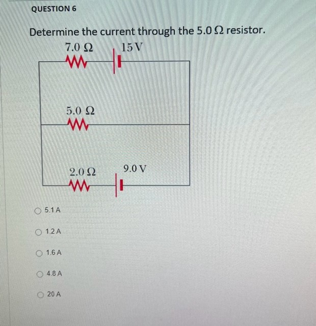 Solved Determine the current through the 5.0Ω resistor. 5.1 | Chegg.com
