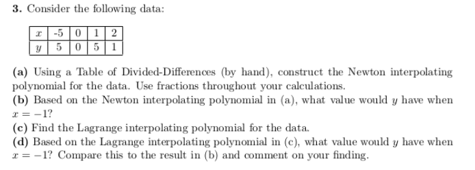 Solved 3. Consider the following data: (a) Using a Table of | Chegg.com
