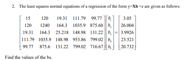 2. The least squares normal equations of a regression | Chegg.com