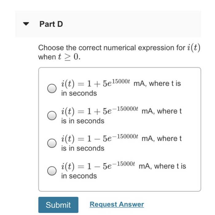 Solved Part A Calculate the initial value of i. Express your | Chegg.com