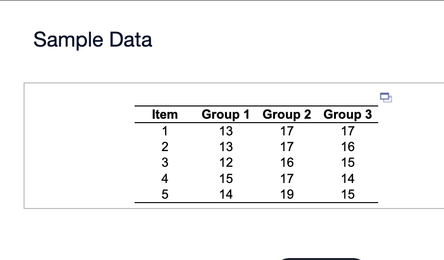 Solved The table available below shows three samples | Chegg.com