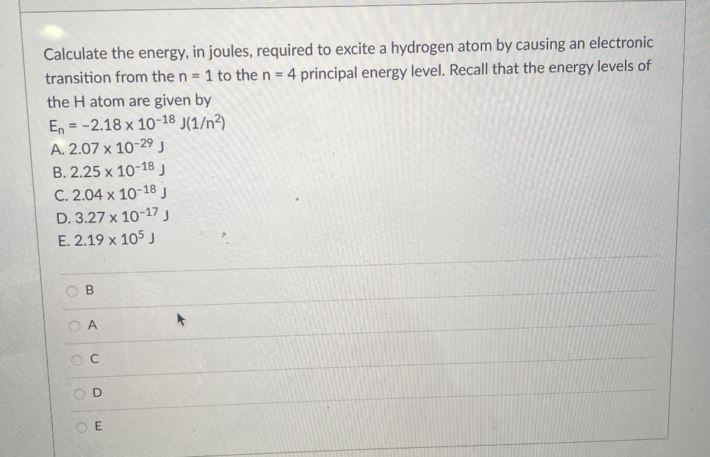 Solved Calculate the energy, in joules, required to excite a | Chegg.com