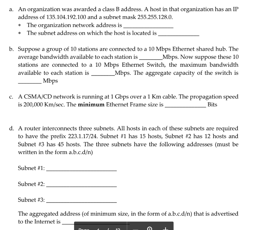 Solved An organization was awarded a class B address. A host | Chegg.com