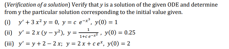 Solved (Verification of ﻿a solution) ﻿Verify that y is ﻿a | Chegg.com