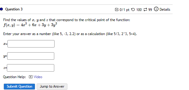 Solved f(x,y)=4x2+6x+3y+3y2 Enter your answer as a number | Chegg.com