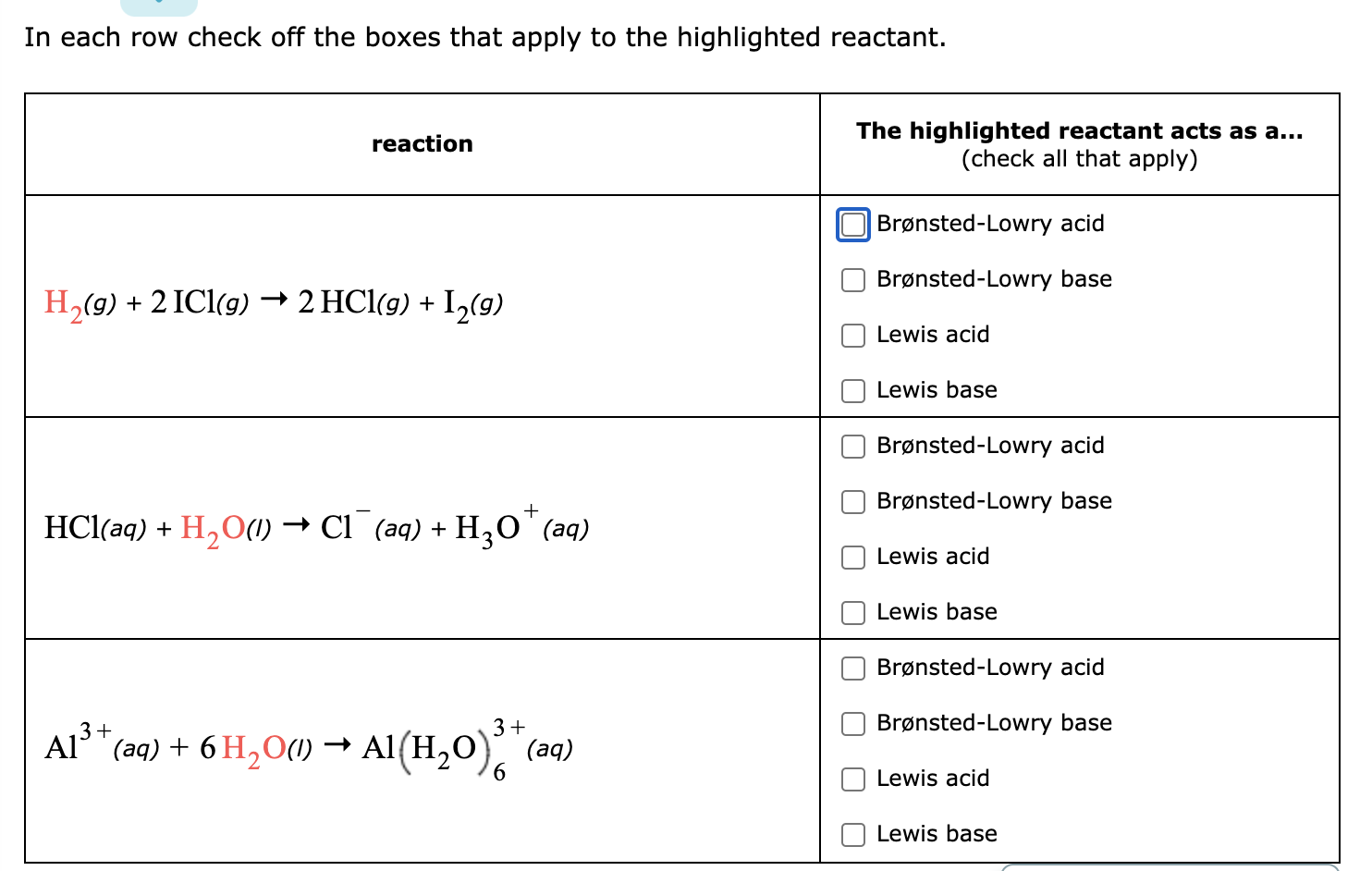 Solved In each row check off the boxes that apply to the | Chegg.com