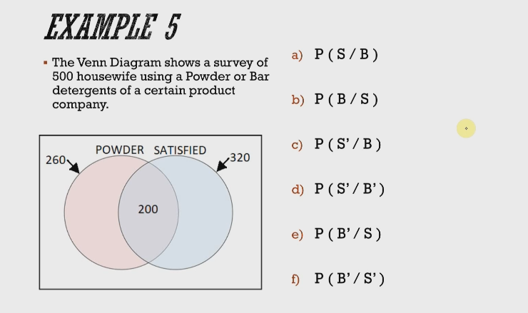 Solved EXAMPLE 5 a) P(S/B) - The Venn Diagram shows a survey | Chegg.com