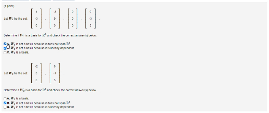 Solved Let W1 be the set. ⎣⎡1−30⎦⎤,⎣⎡−290⎦⎤,⎣⎡000⎦⎤,⎣⎡0−35⎦⎤ | Chegg.com