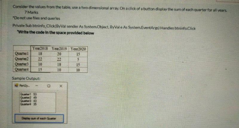 Solved Write code in visual basic programming language. Do | Chegg.com