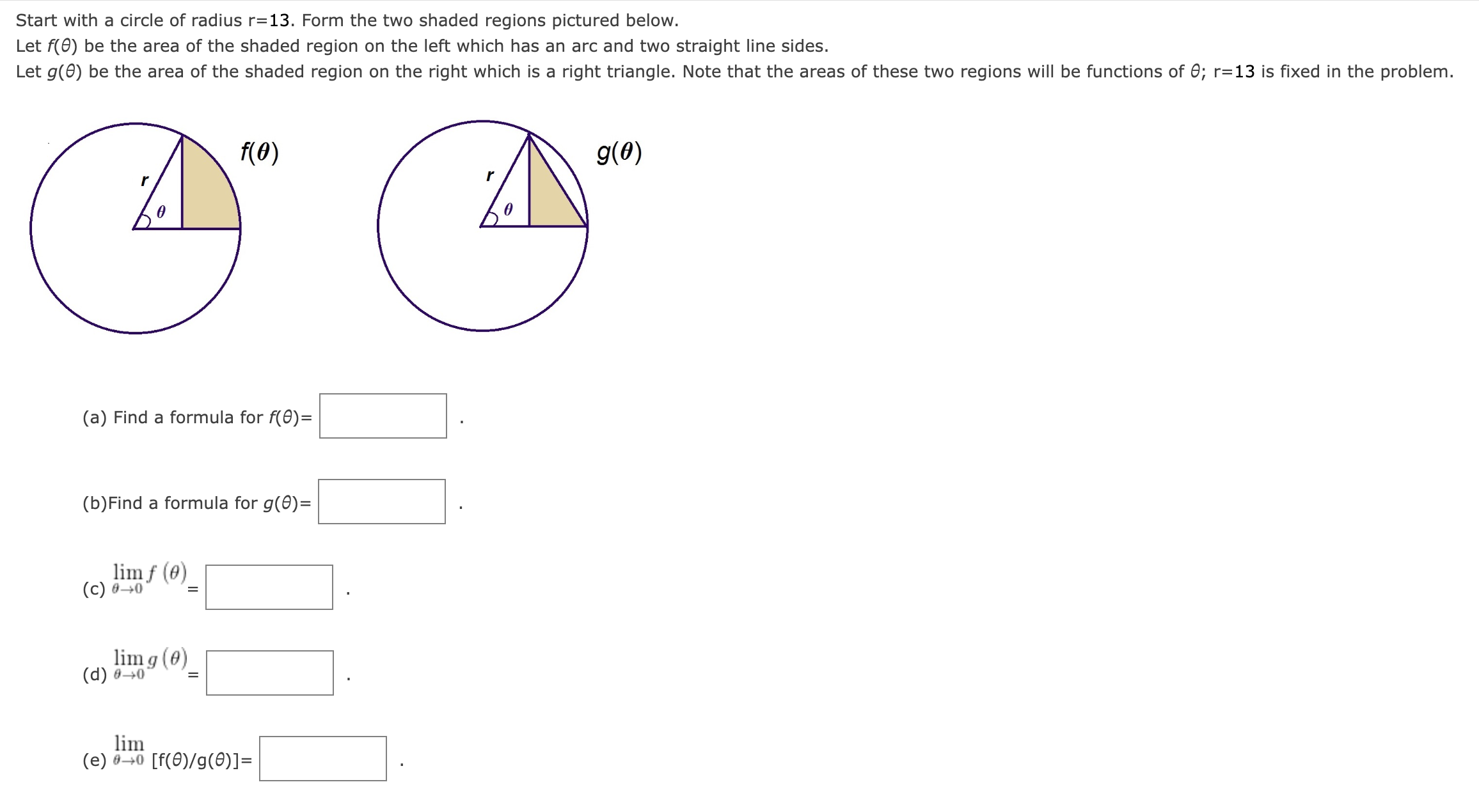 Solved Start with a circle of radius r=13. Form the two | Chegg.com