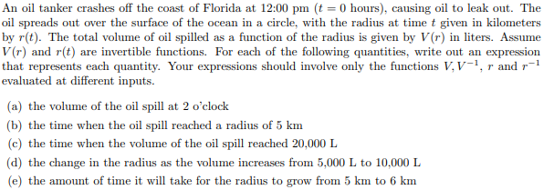 Solved An oil tanker crashes off the coast of Florida at | Chegg.com