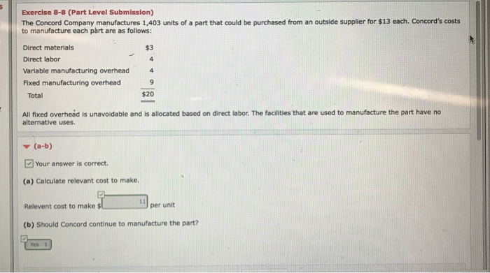 Solved Exercise 8-8 (Part Level Submission) The Concord | Chegg.com