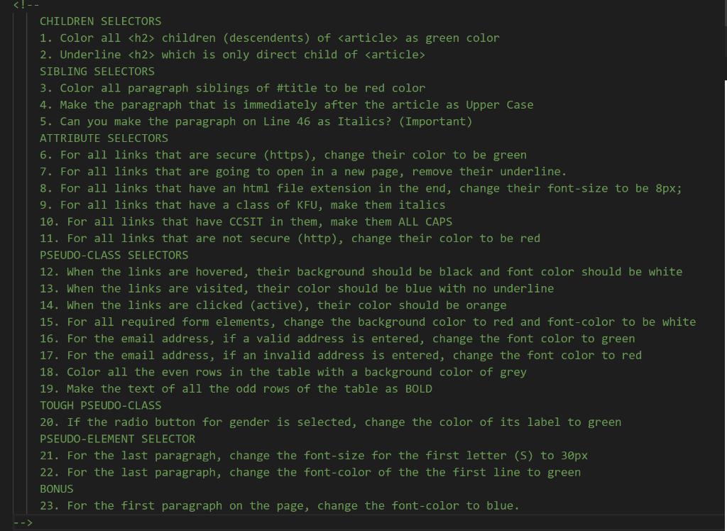Solved please use this all 23 points to style the html code | Chegg.com