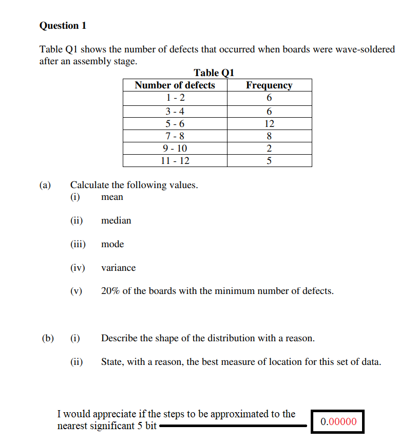Solved Question 1 Table Q1 shows the number of defects that | Chegg.com