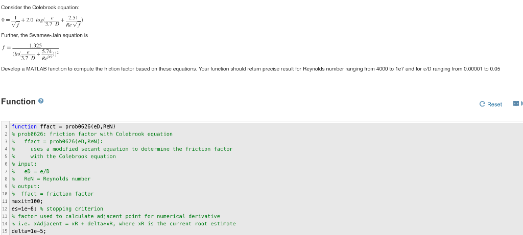 Consider the Colebrook equation: 0= ++ +2.0 log 3 | Chegg.com