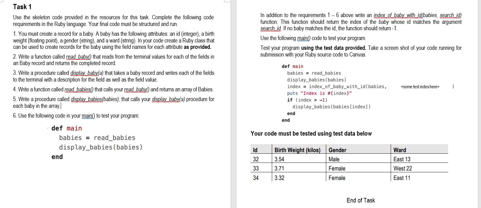 Solved Task 1 In addition to the requirements 1 - 6 above | Chegg.com