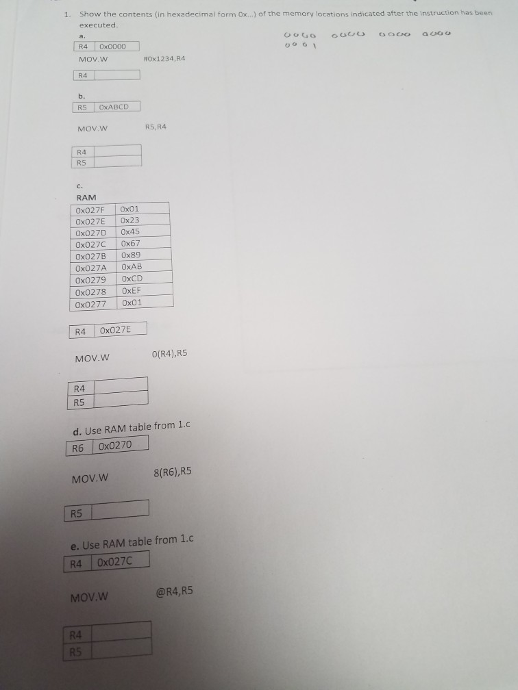Solved Show the contents (in hexadecimal form 0x...) of the | Chegg.com