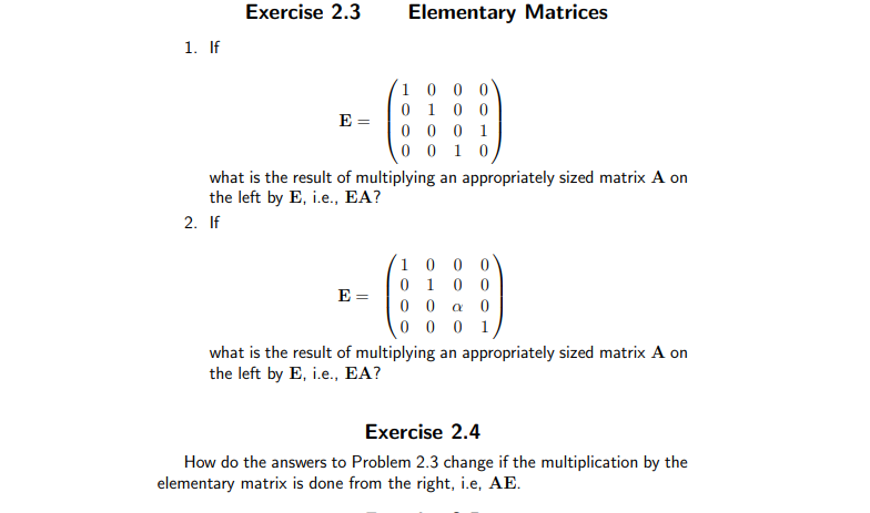 Solved Elementary Matrices. Linear Algebra for data | Chegg.com