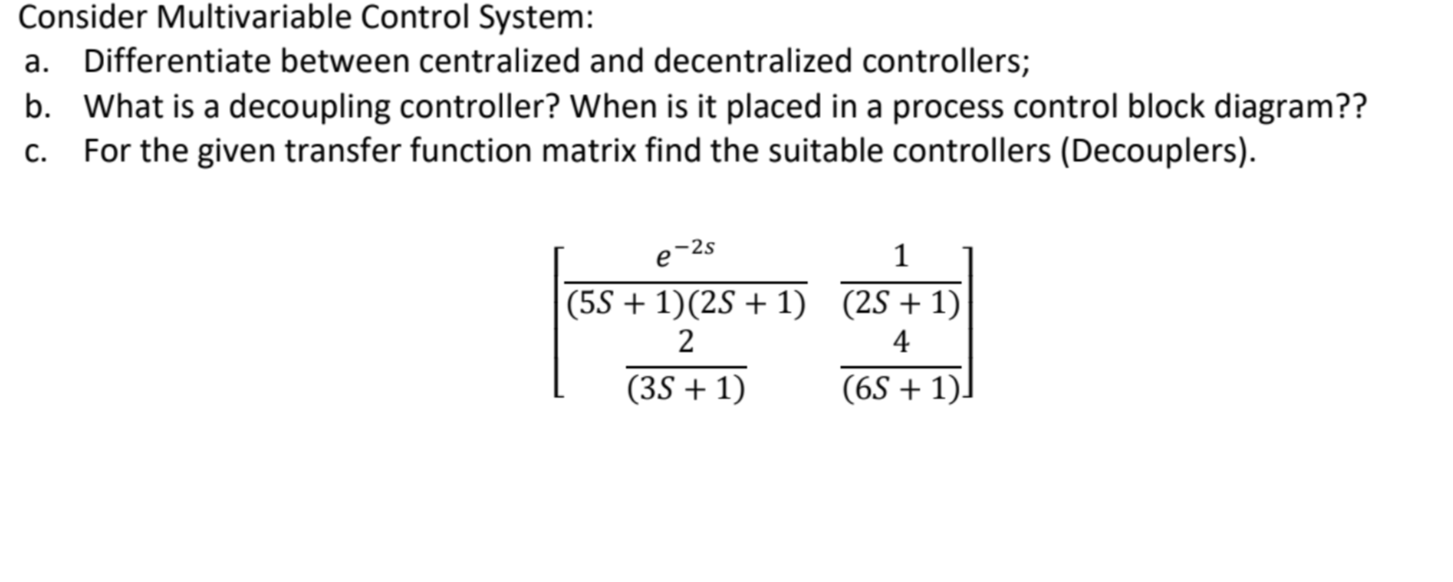 Solved Consider Multivariable Control System: a. | Chegg.com