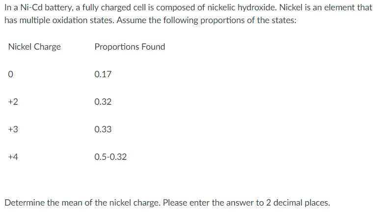 Solved In a Ni-Cd battery, a fully charged cell is composed | Chegg.com