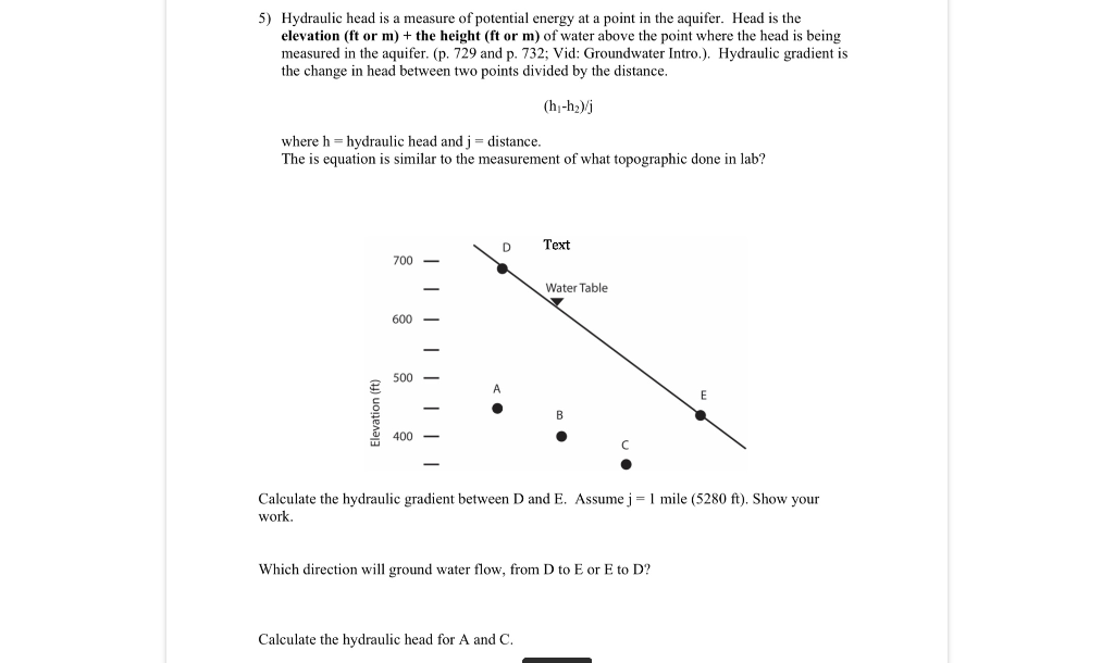 Solved 5) Hydraulic head is a measure of potential energy at | Chegg.com