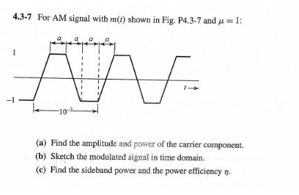 Solved 4.3-7 For AM signal with m(t) shown in Fig. P4.3-7 | Chegg.com