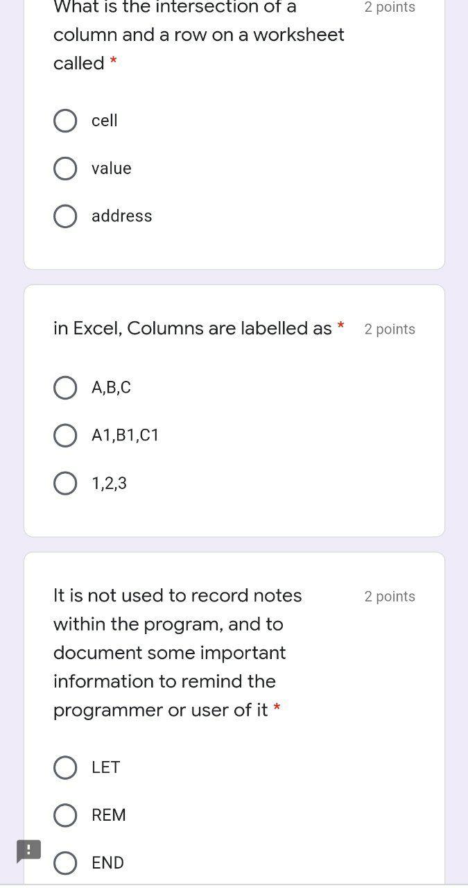 Solved 2 points What is the intersection of a column and a | Chegg.com