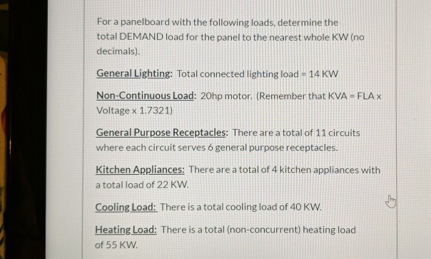 Solved For a panelboard with the following loads, determine | Chegg.com
