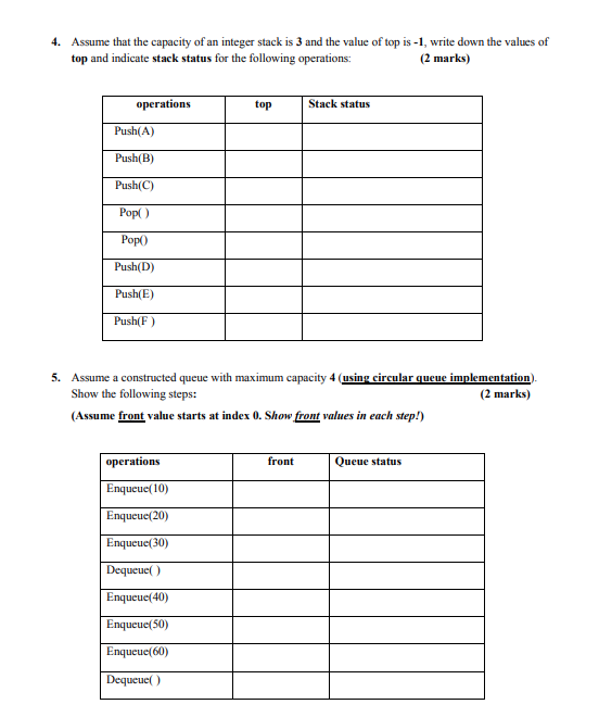 Solved 4 Assume That The Capacity Of An Integer Stack Is 3 