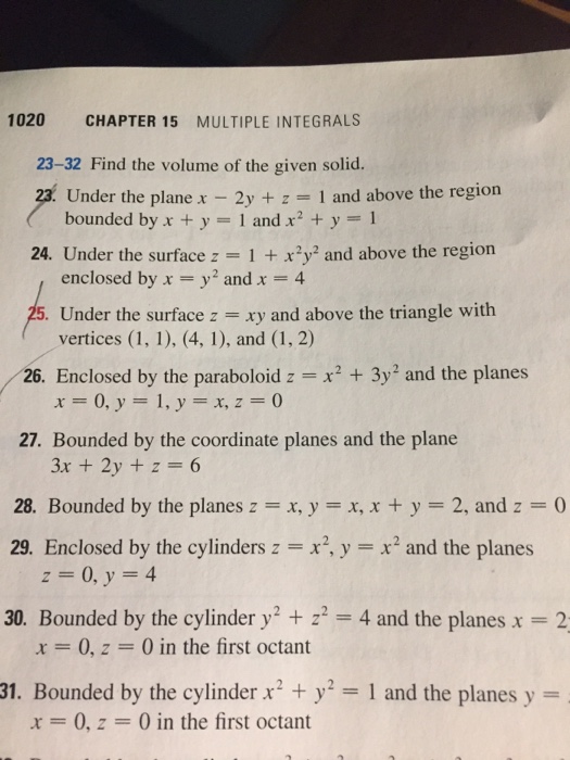 Solved 1020 CHAPTER 15 MULTIPLE INTEGRALS 23-32 Find the | Chegg.com