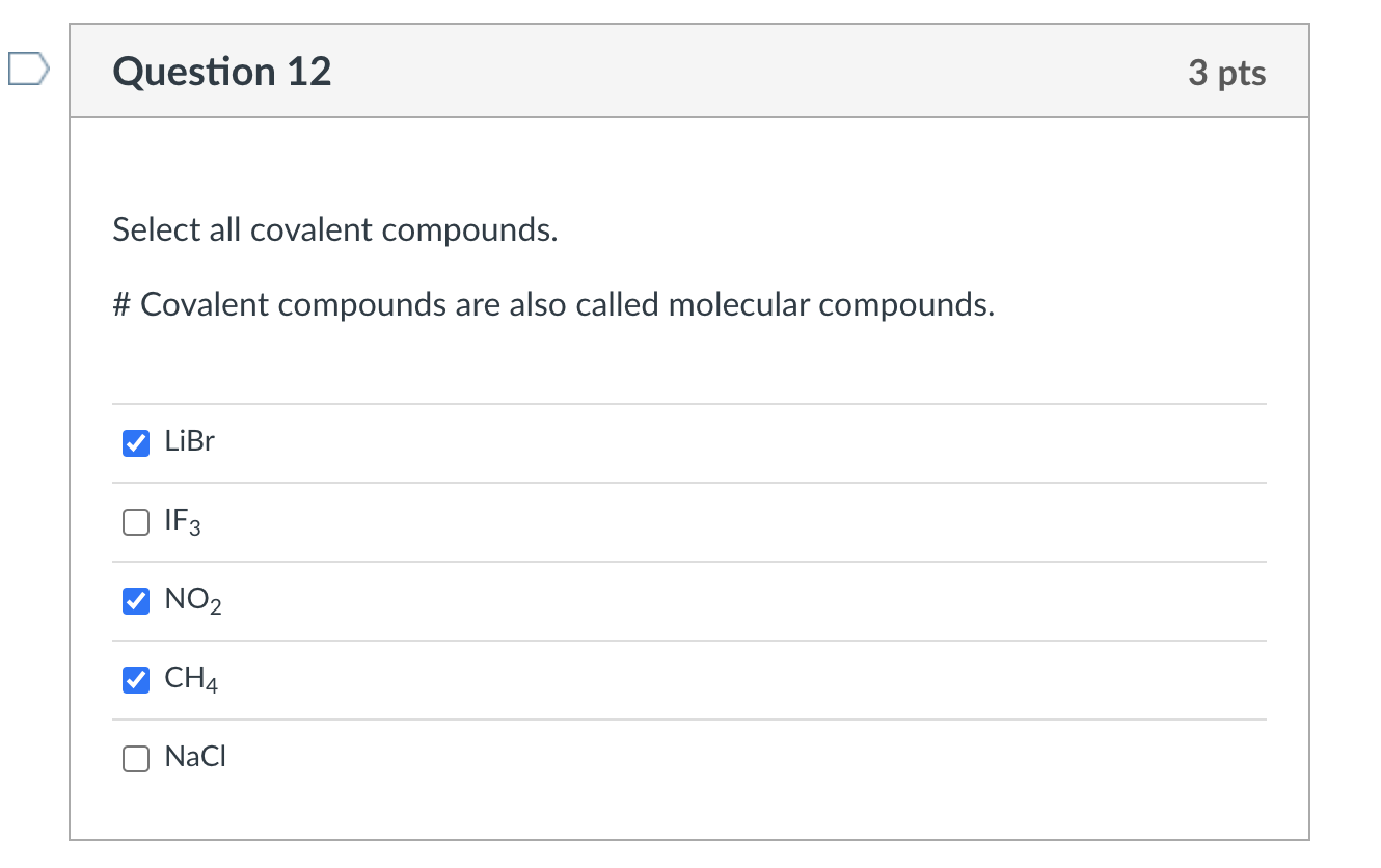 Solved Select all covalent compounds. # Covalent compounds | Chegg.com