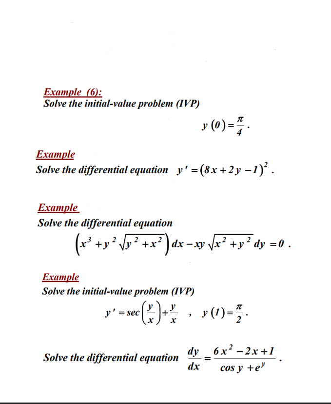 Solved Example 6: Solve the initial-value problem (IVP) nt y | Chegg.com