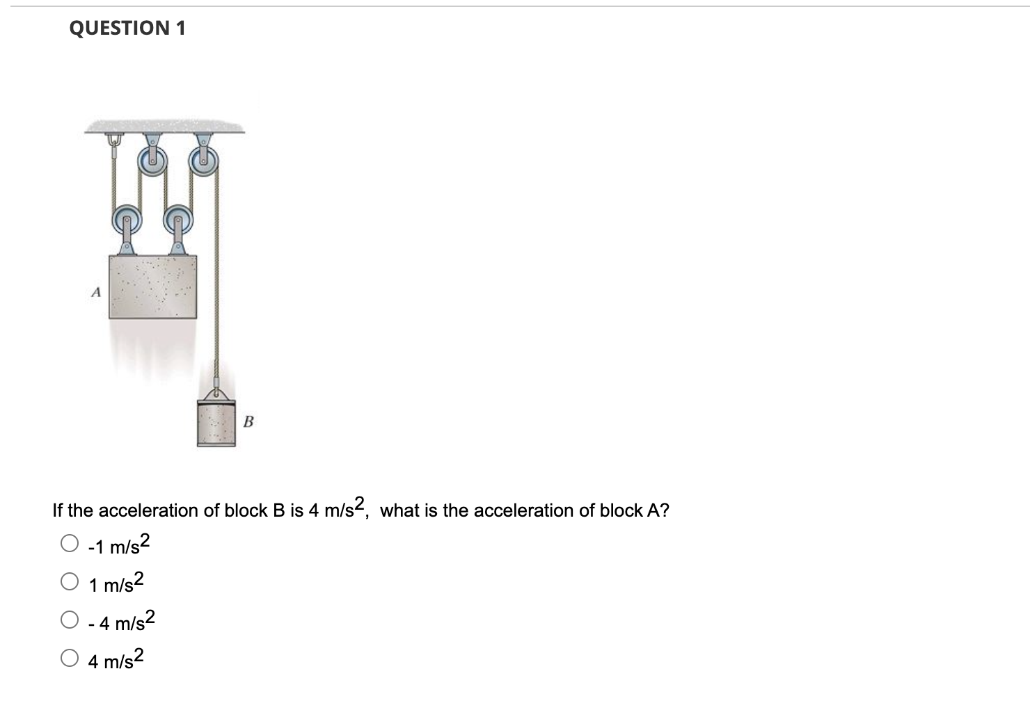 Solved QUESTION 1 If the acceleration of block B is 4 m/s2, | Chegg.com